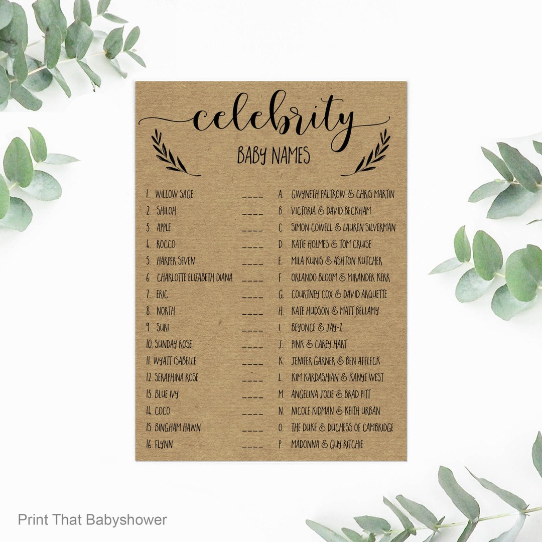Celebrity Baby Names Game Baby Shower Games Rustic Baby - Etsy