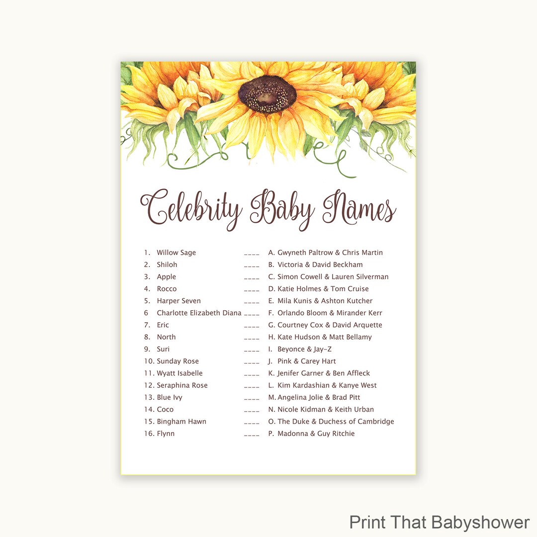 Baby Shower Games - Celebrity Baby Names Game - Floral Baby Shower ...