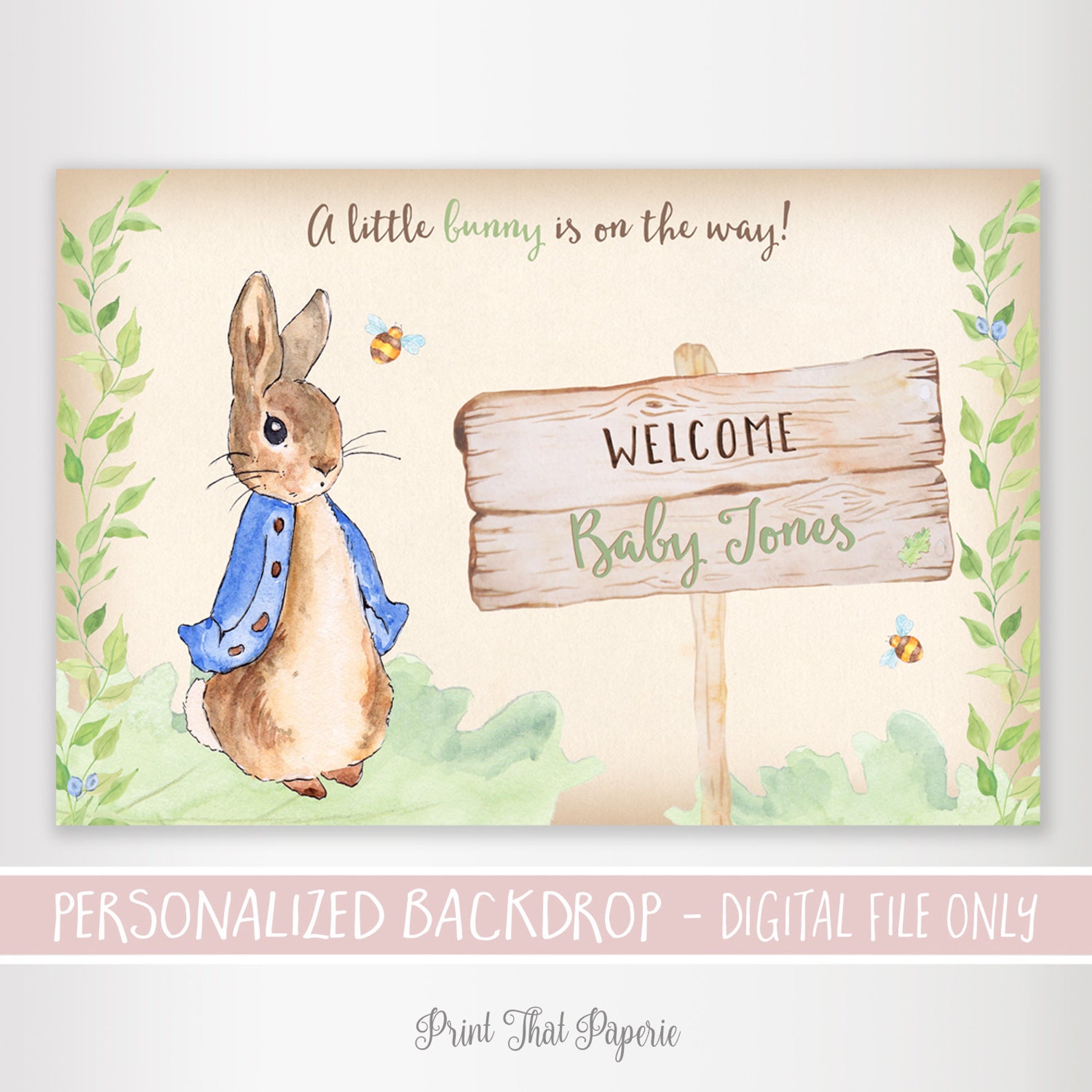Peter Rabbit Baby Shower Backdrop - Baby Shower Backdrop - Printable ...
