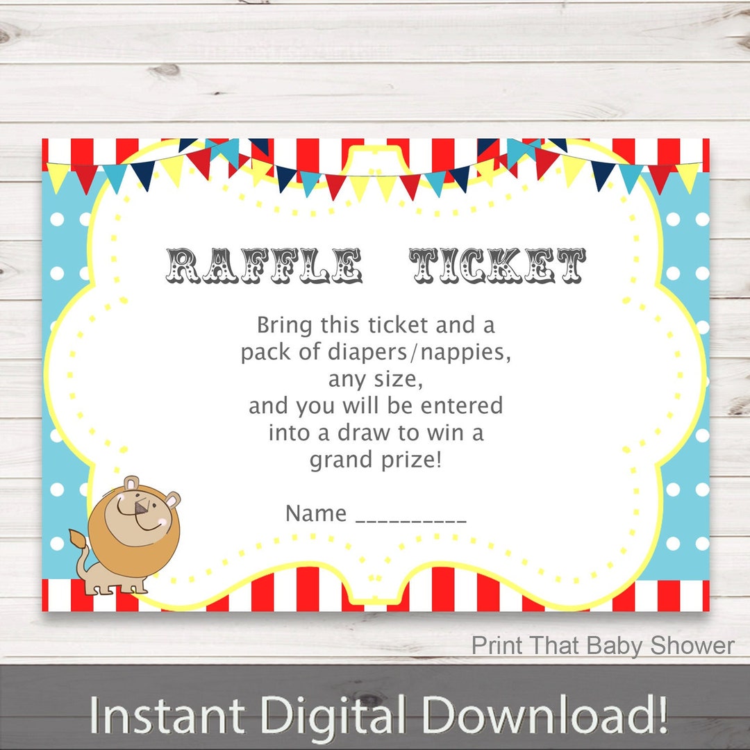 Baby Shower Diaper Raffle Tickets Circus Invitation Insert Diaper ...