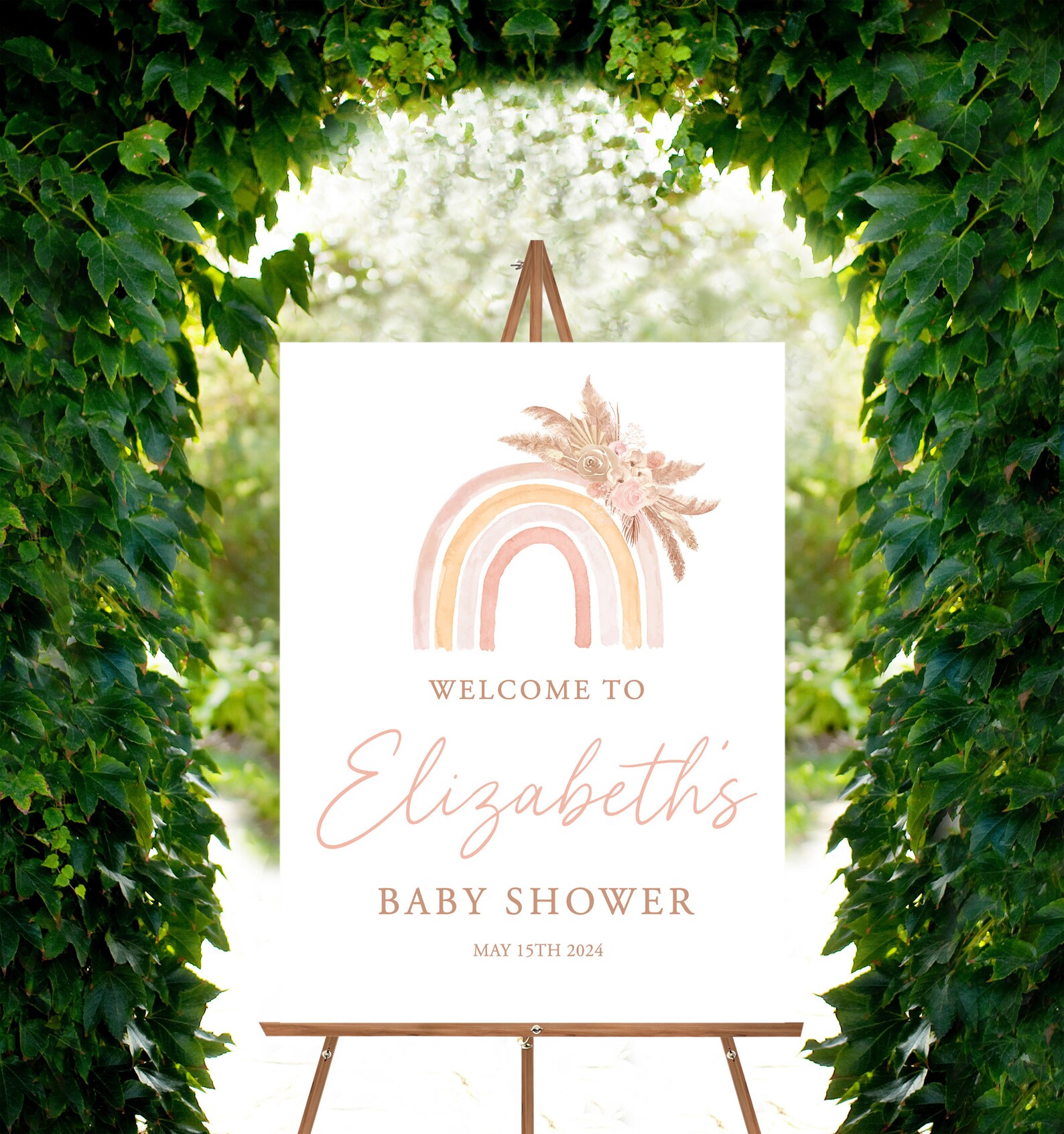 Baby Shower Welcome Sign, Boho Rainbow Baby Shower Printable Sign ...