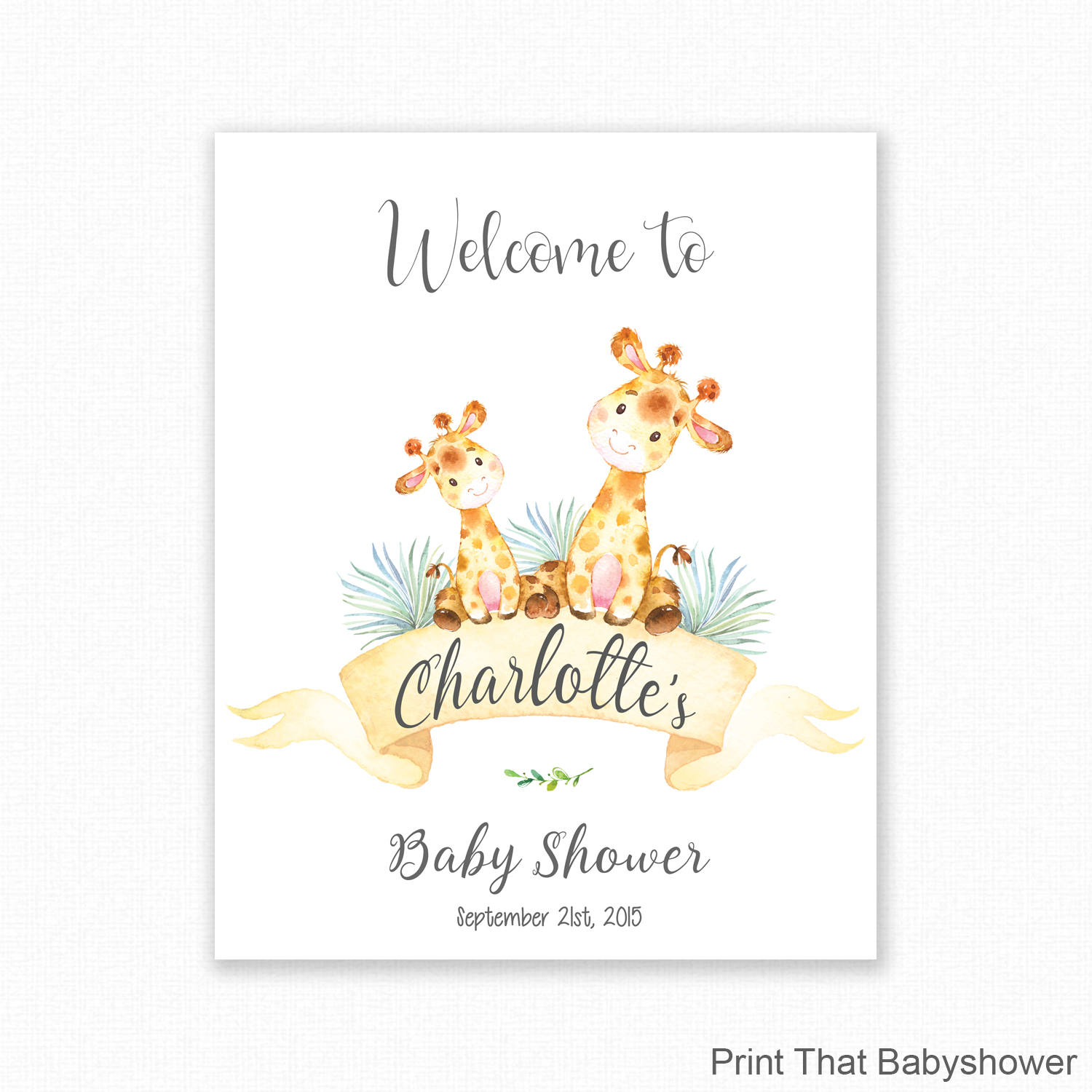 Baby Shower Welcome Sign - Giraffe Baby Shower Printable Signs ...