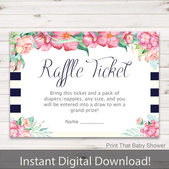 Baby Shower Diaper Raffle Tickets - Floral Invitation Insert - Diaper ...