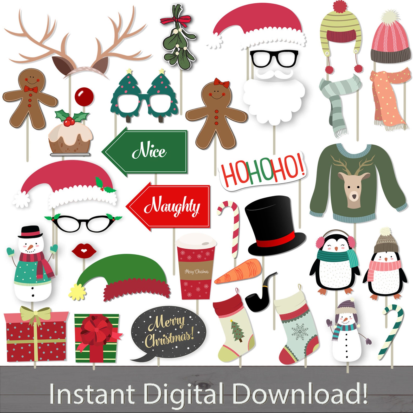 Christmas Photo Booth Props 37 Christmas Props Santa Claus - Etsy UK