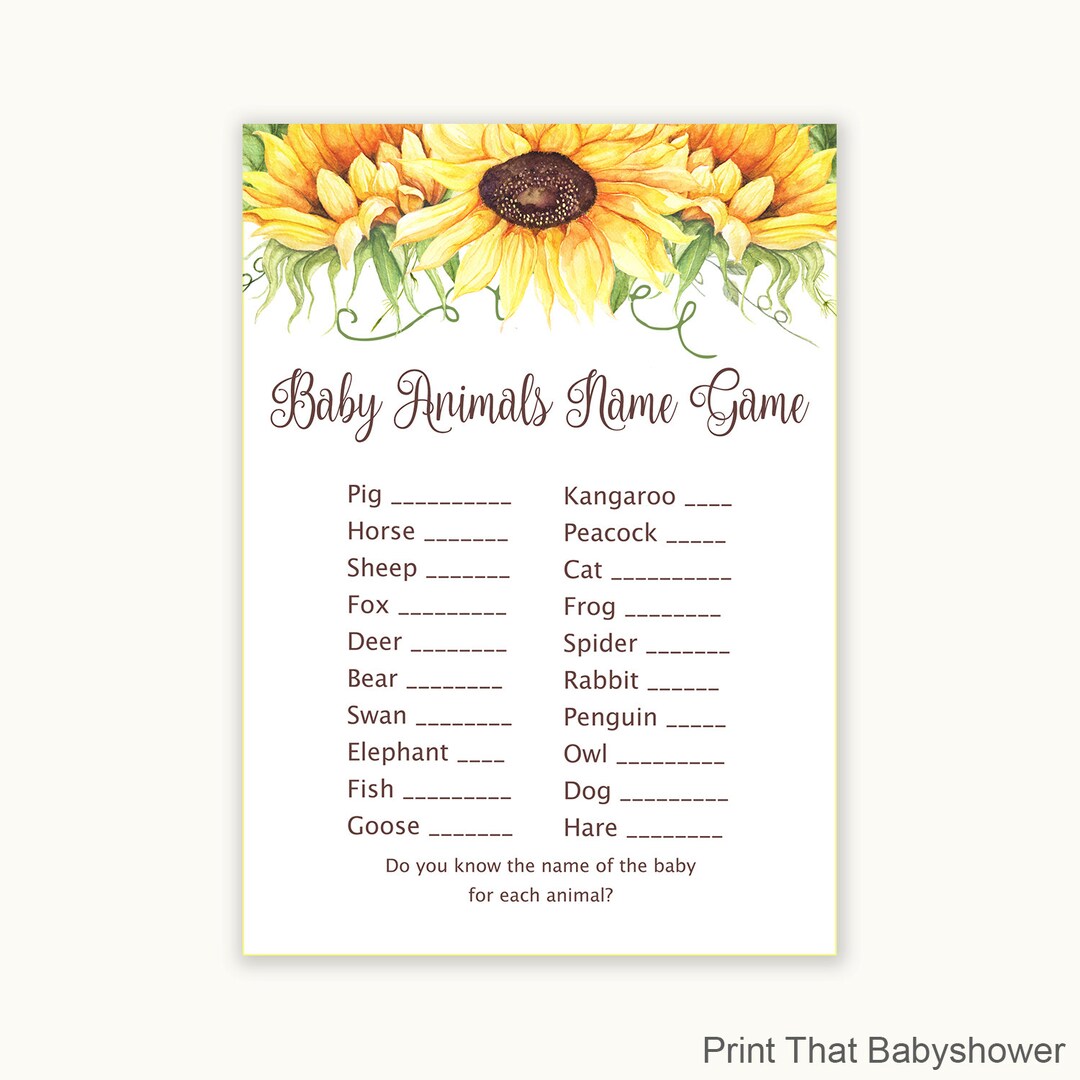 Baby Shower Games - Baby Animals Name Game - Floral Baby Shower ...