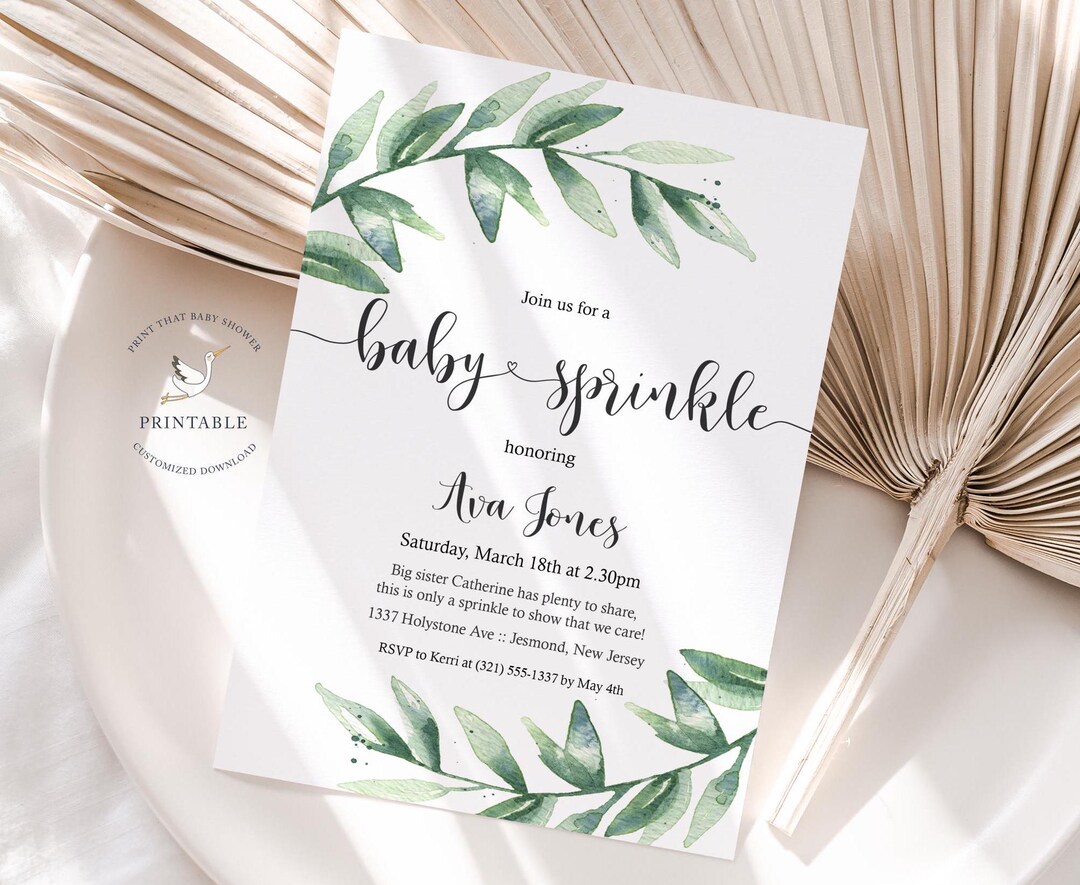 Botanical Baby Sprinkle Invitation | Greenery Baby Shower | Printable ...