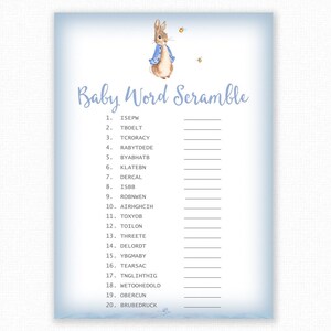 Baby Shower Games - Baby Word Scramble Game - Peter Rabbit Baby Shower ...