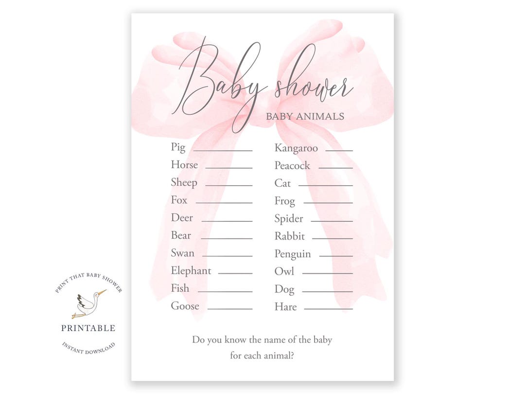 Baby Shower Games - Baby Animals Name Game - Coquette Baby Shower ...