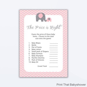 Baby Shower Games - 6 Games Bundle - Pink Elephant Baby Shower ...