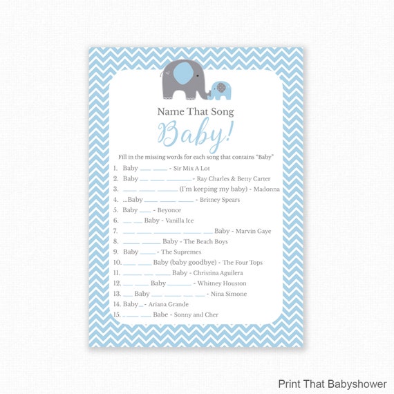 Party Games Blue Elephant Baby Shower Trivia Game Printable Download ...