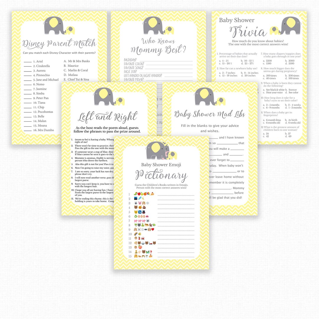 Baby Shower Game Bundle 6 Games Bundle Pink Elephant Baby - Etsy