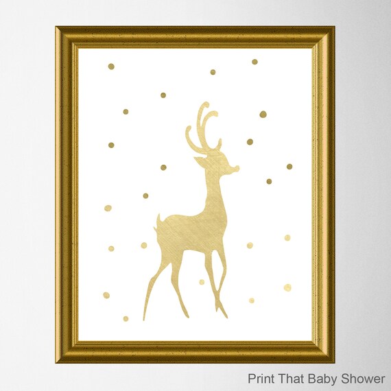 Gold reindeer Christmas Wall Art - Christmas Decor - Art Print ...