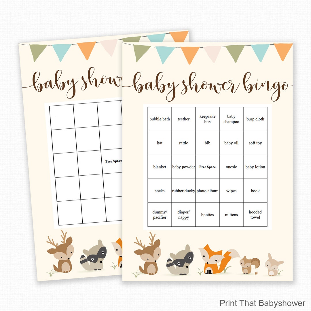 Baby Shower Bingo Cards - Printable - Baby Shower Games - Woodland Baby ...
