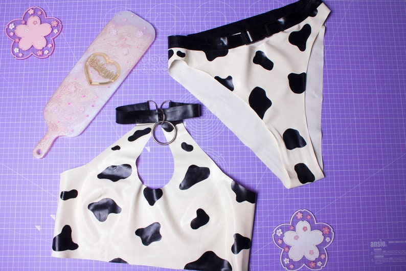Cow Print Latex Keyhole Bra KNICKERS NOT INCLUDED Sports - Etsy UK