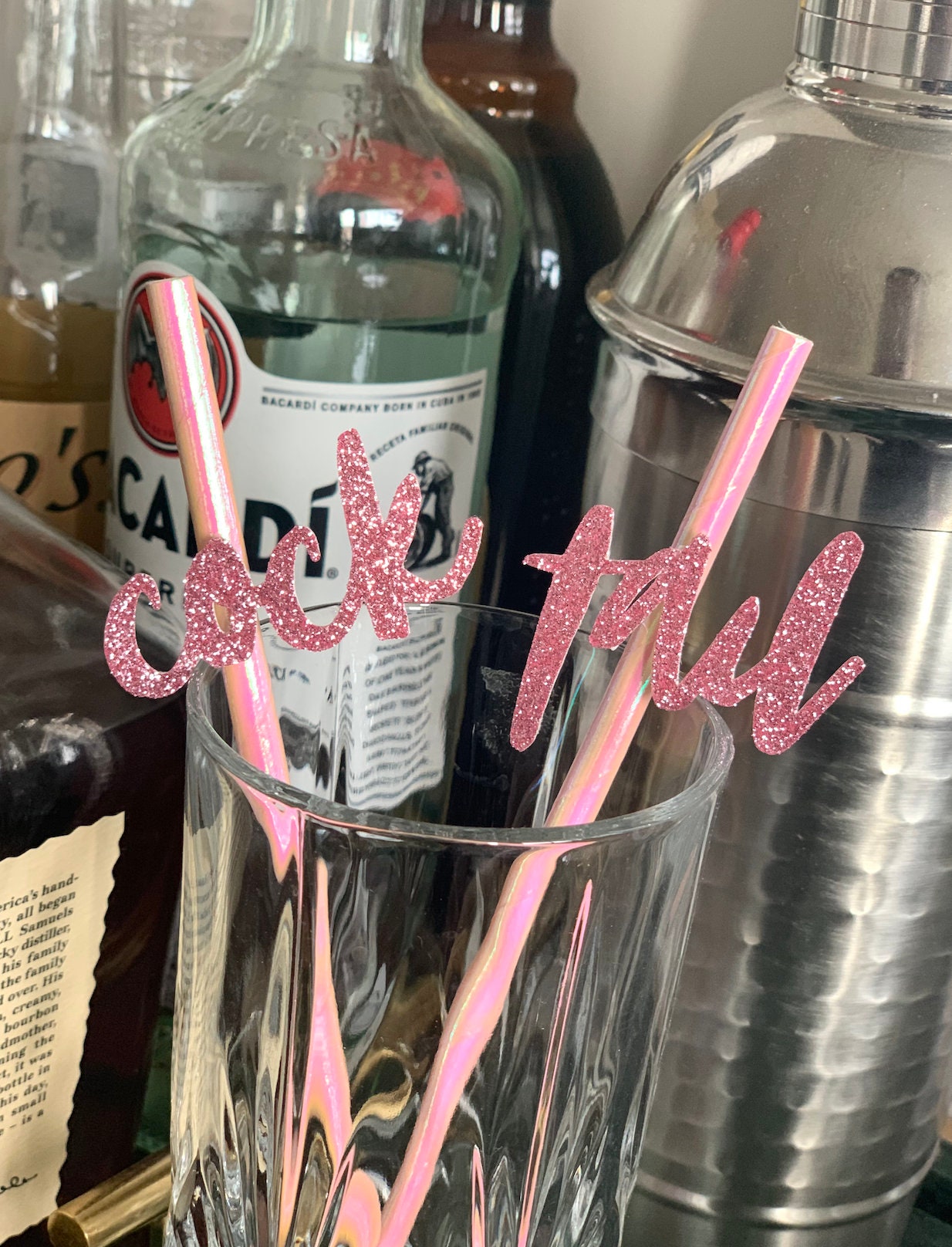 Cocktail Party Paper Straws, Set of 10 Pink, Light Pink, Silver ...