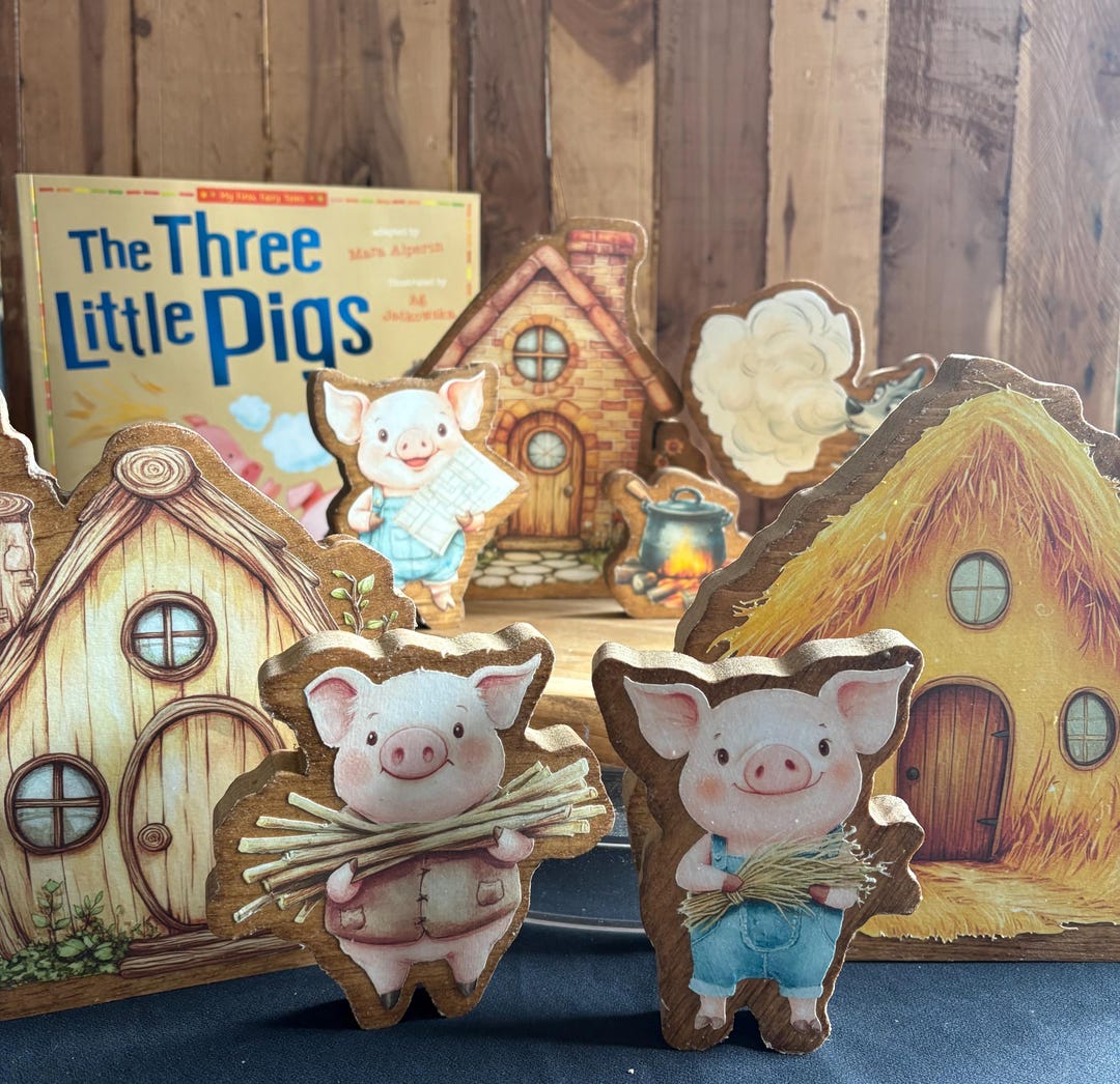 Handmade Two-sided Wooden "three Little Pigs" Storytime Set – Perfect ...