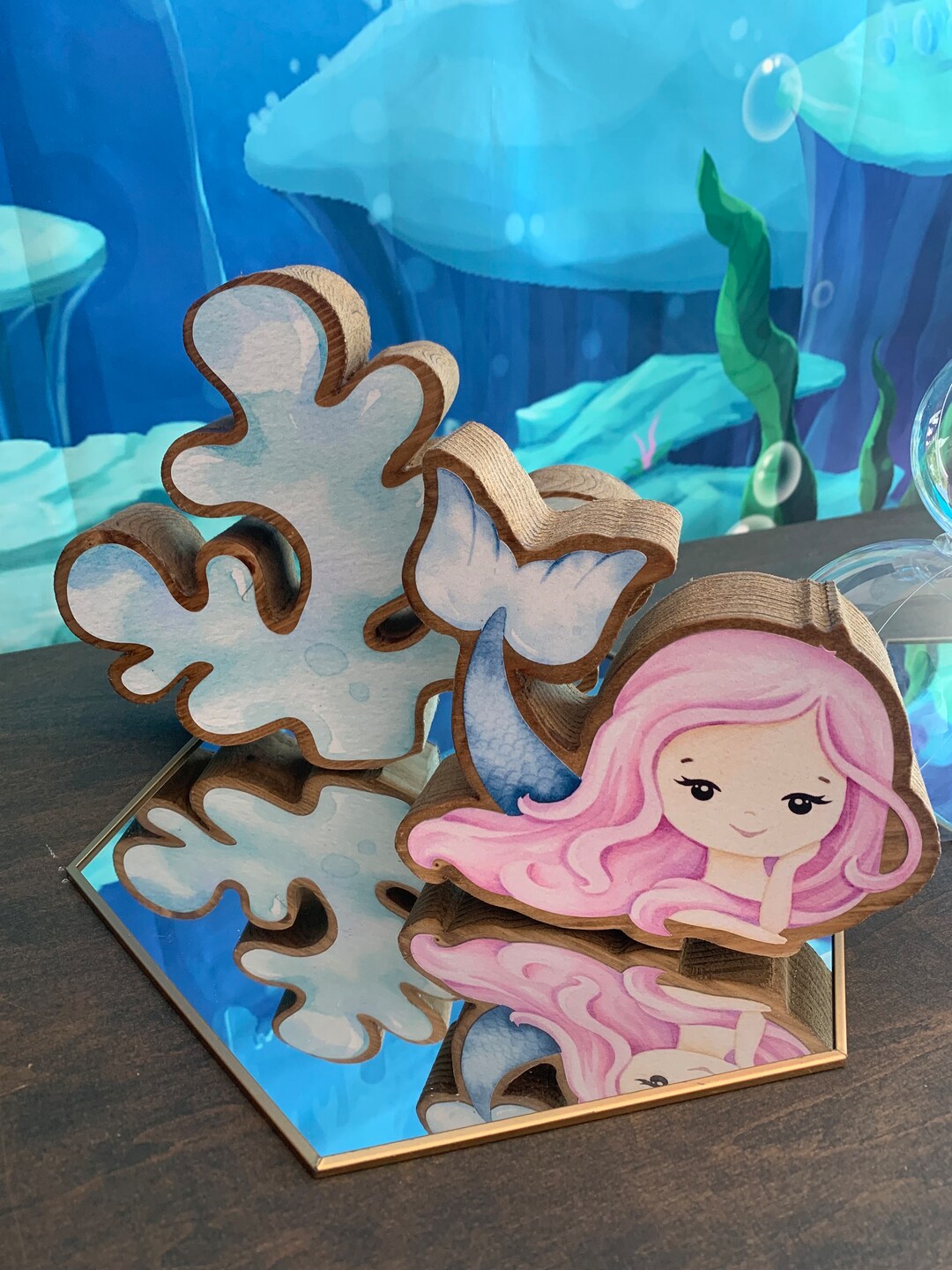 Under the Sea Mermaid Wooden Pieces for Baby Shower of First Birthday ...