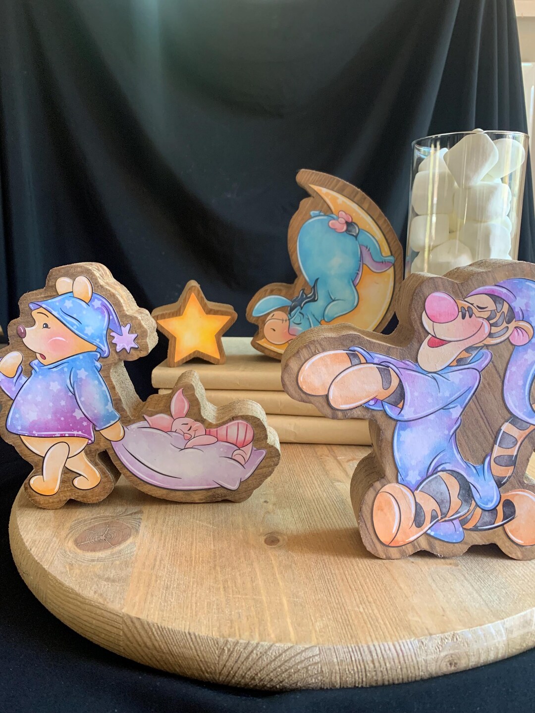 Dreamy Sleepy Time Winnie the Pooh Centerpieces Set of 6 Wooden ...