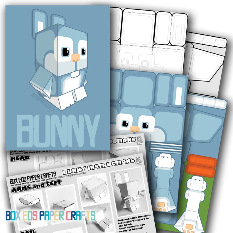 Blue Bunny Paper Craft Activity: DIY Toy (digital Download) - Etsy