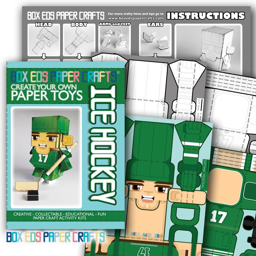 Printable Paper Craft Activity Green Ice Hockey Player 50% - Etsy