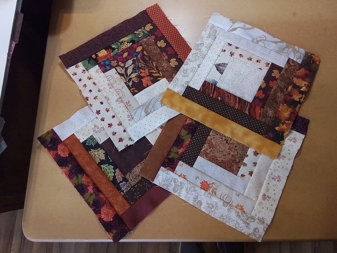 1 UNFINISHED (3" Center) Autumn Log Cabin Block, Approximately 9 1/2 ...