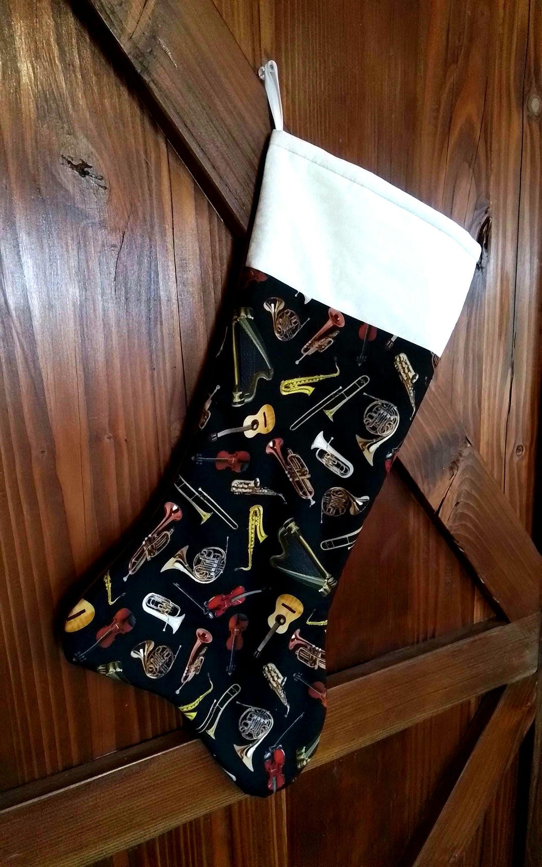 Quilted Musical Instrument Christmas Stocking, Trombome, Guitar, French ...