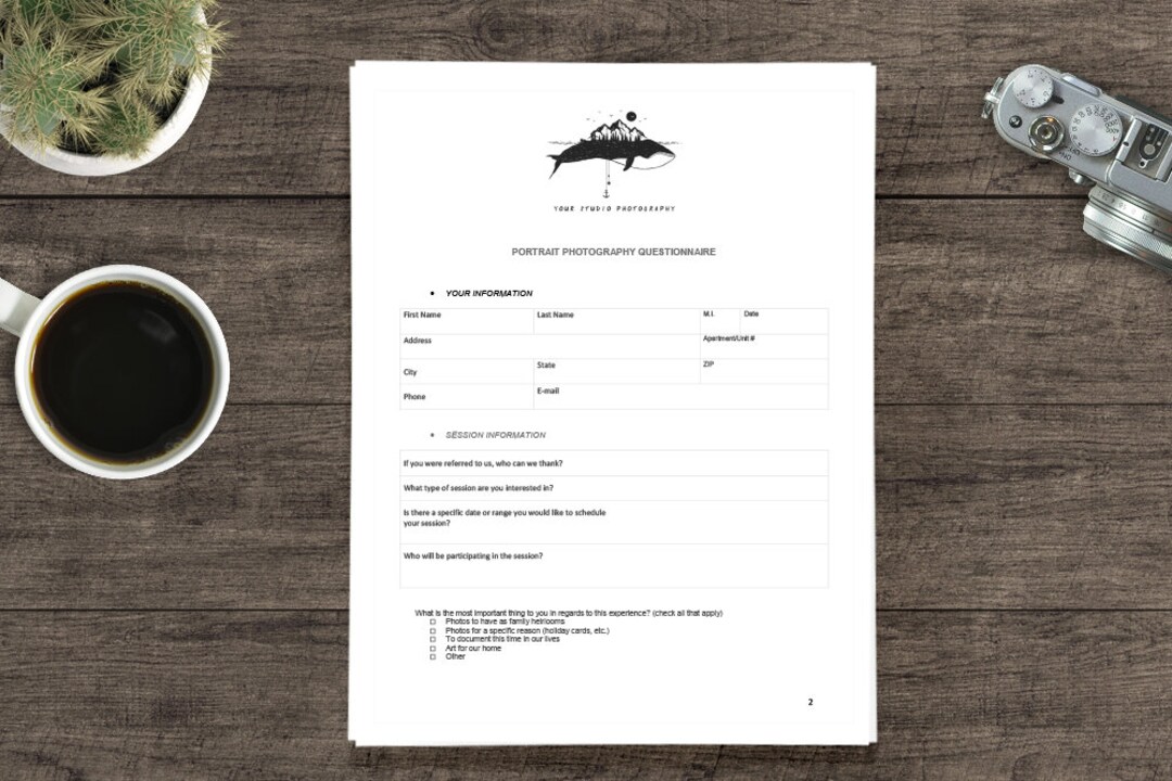 Portrait Questionnaire Template for Photographer Business- Word - Etsy