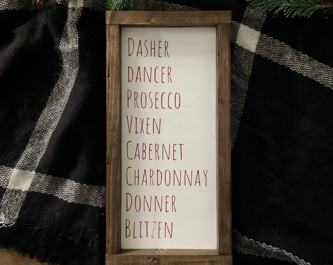 Santa's Reindeer Wine Sign - Hand Painted Wood Sign With Frame ...