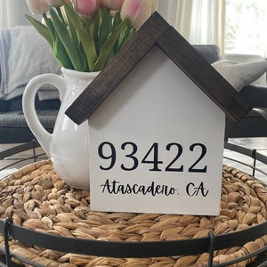 Personalized City & Zip Code Mini House-shaped Sign- Hand Painted Wood ...