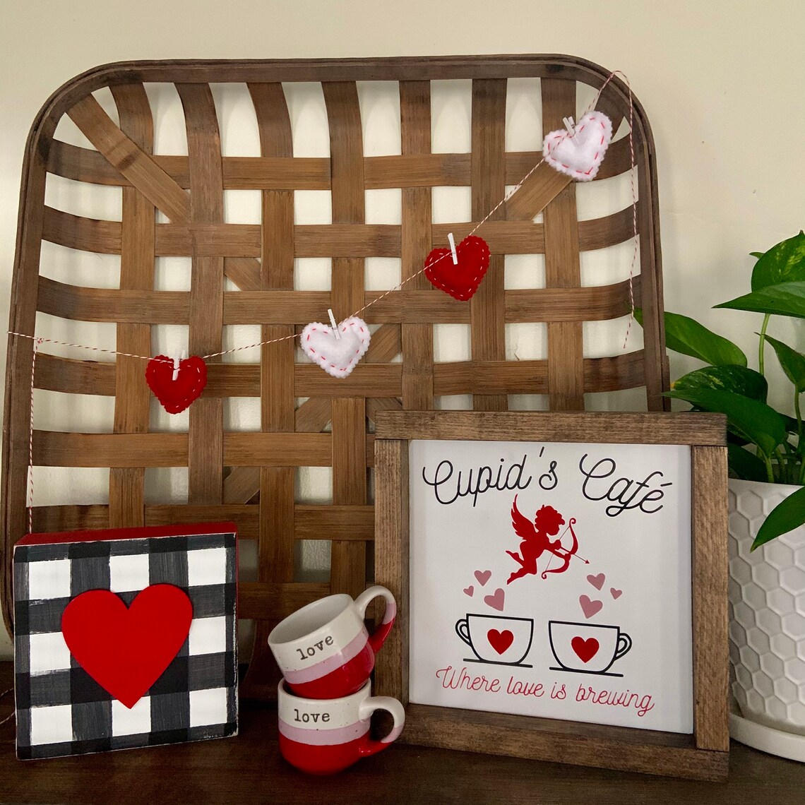 Valentine's Day Cupid’s Cafe Coffee Bar Sign - Hand Painted Wood Wall ...