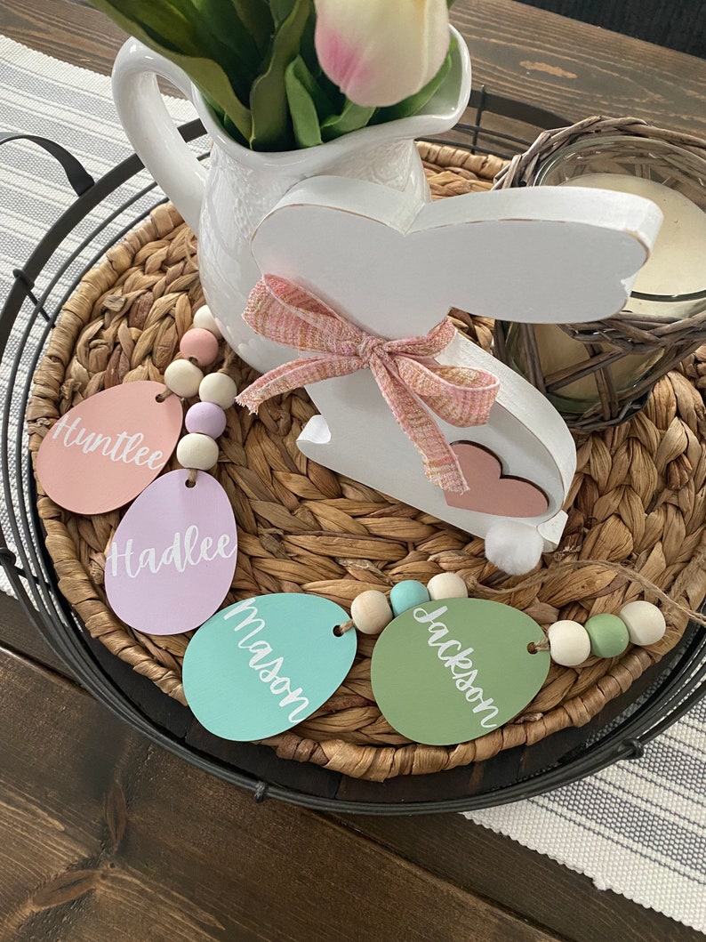Easter Basket Personalized Name Tag With Wooden Beads - Etsy