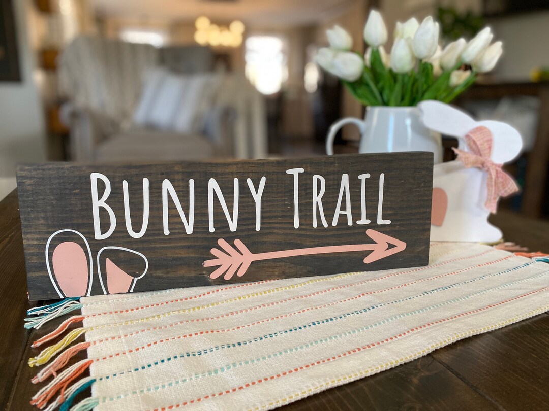 Bunny Trail "shelfie" Sign - Hand Painted Wood Sign - Easter Decor ...