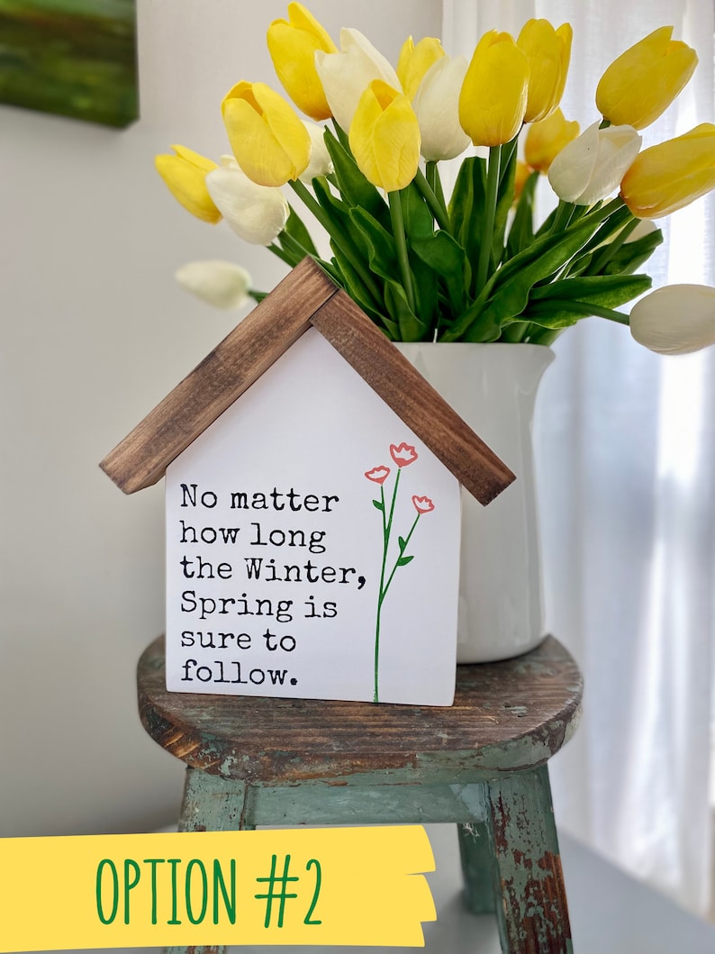 Spring Mini House-shaped Sign Set Hand Painted Wood Décor | Etsy