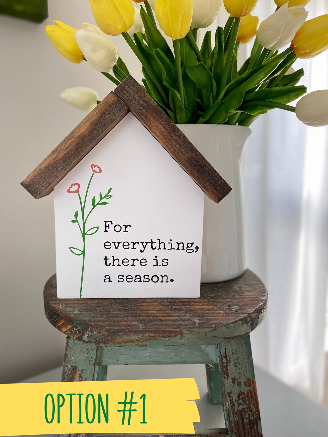 Spring Mini House-shaped Sign Set Hand Painted Wood Décor | Etsy