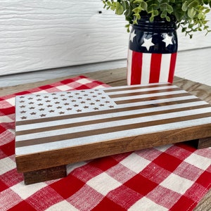 Wooden American Flag Tabletop Riser | Decorative Stand | Patriotic ...