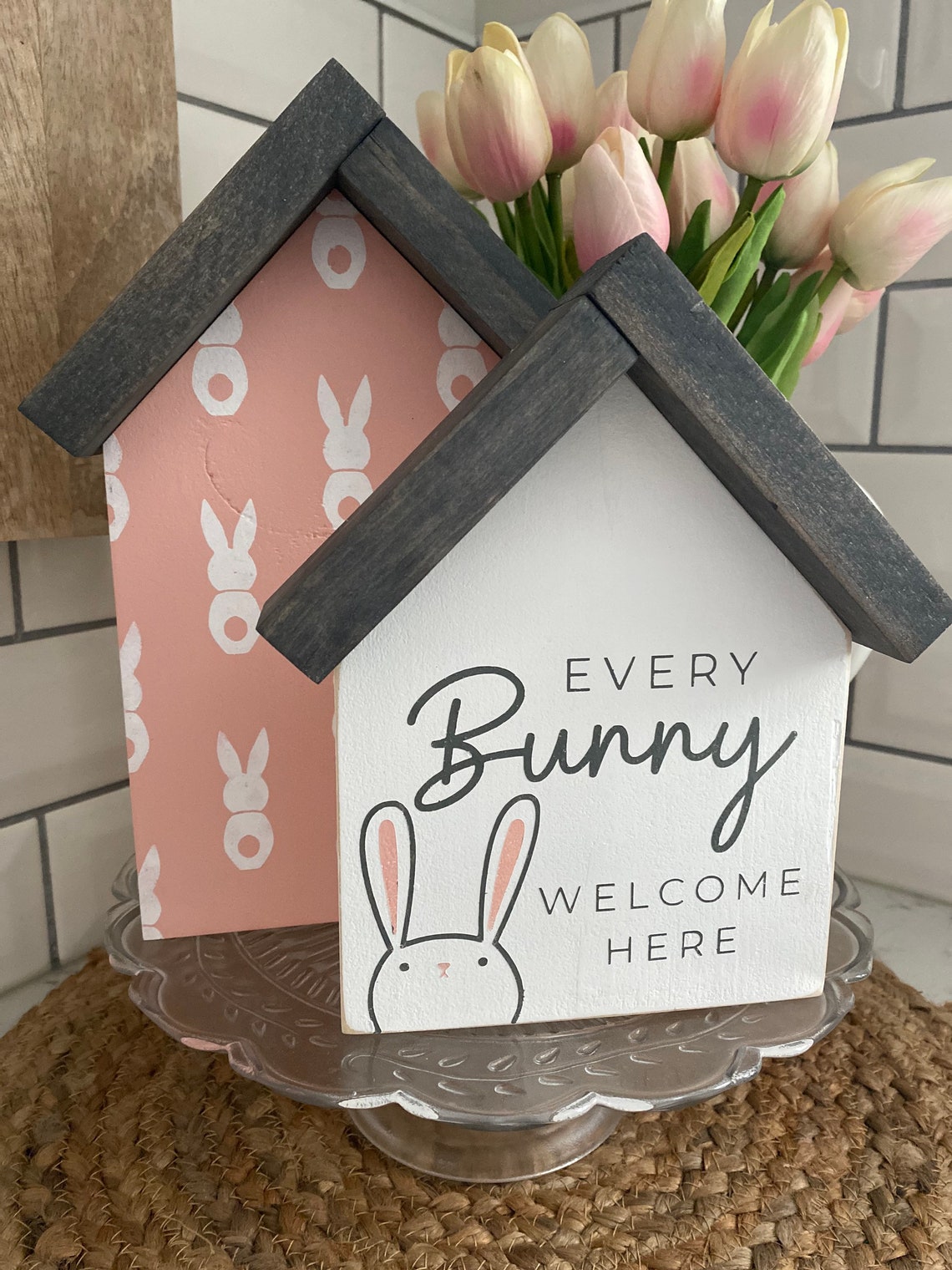 Every Bunny Welcome Here Mini House-Shaped Sign Set Hand | Etsy