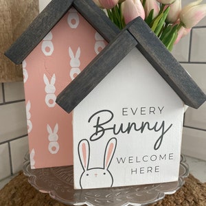 Every Bunny Welcome Here Mini House-shaped Sign Set - Hand Painted Wood ...
