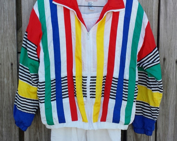 Vintage Nylon Sweat Suit Color Block Yellow Blue Green Red Ladies Sz S ...