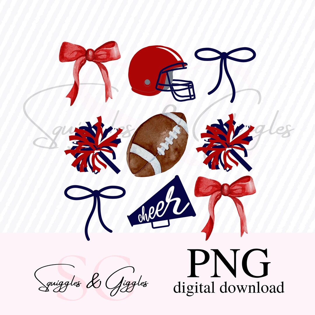 Cheer Football Coquette Bows PNG Pom Poms Football Sublimation Digital ...