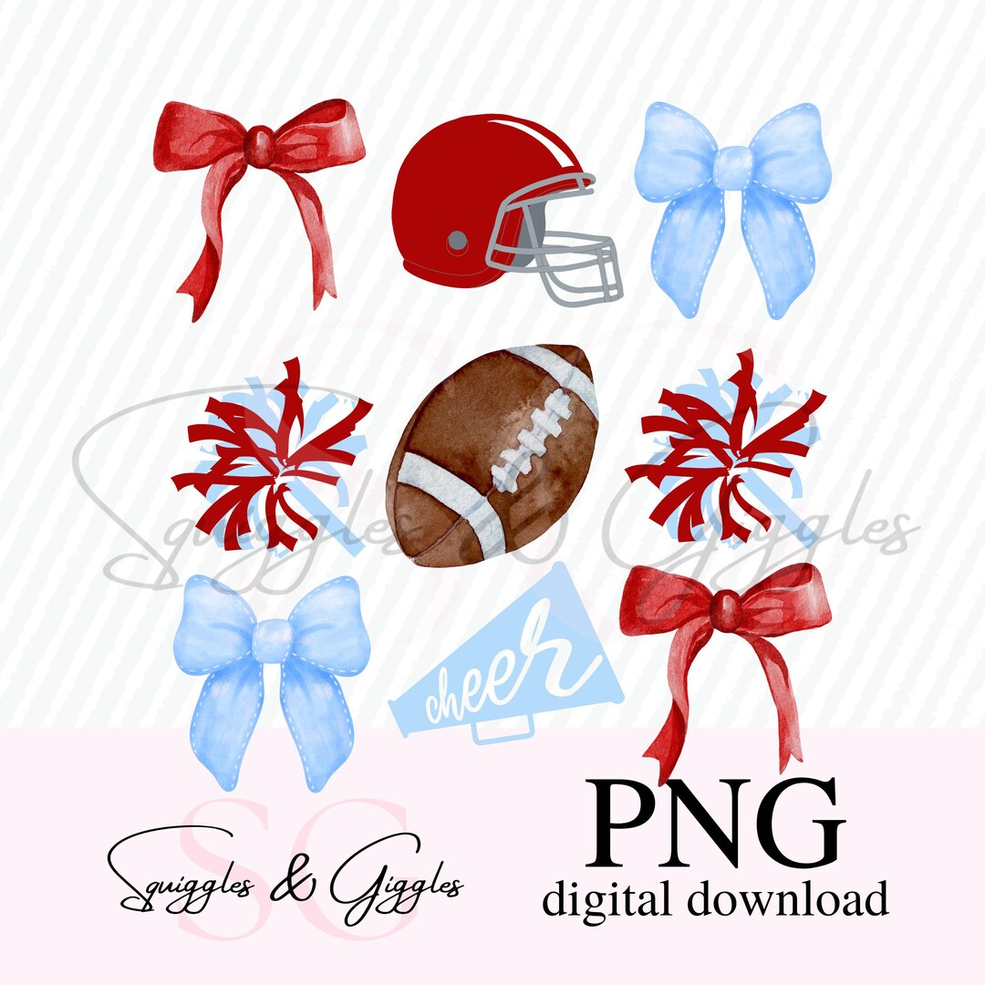 Cheer Football Coquette Bows PNG Pom Poms Football Sublimation Digital ...