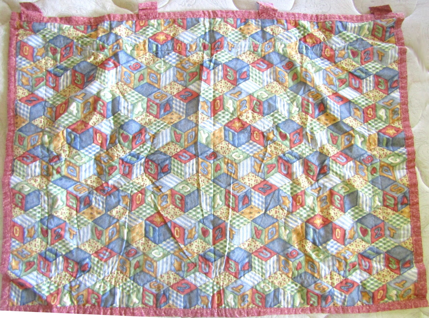 Daisy Kingdom Blue Jean Teddy Bear Crib Blanket/quilt With Wall Hanging ...