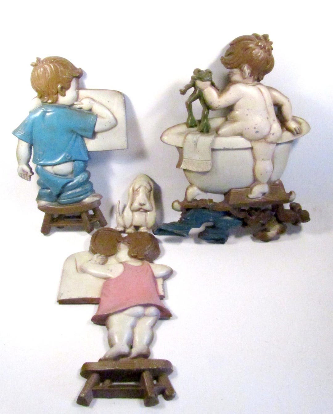 Vintage Cheeky Girl and Boy With Basset Hound Bathroom Wall Decor ...
