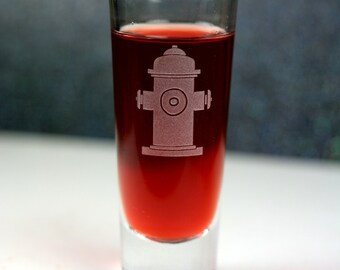 Personalized Fire Hydrant etched Shot Glass . Fireman | Etsy