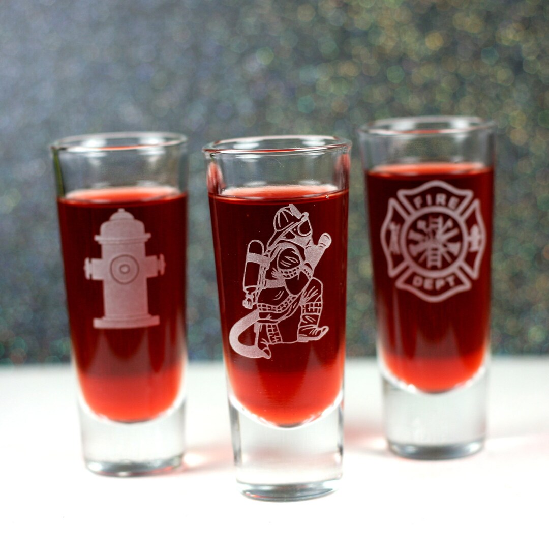 Firefighter Etched Shooter Shot Glass Set of 3 . Fireman, Maltese Cross ...