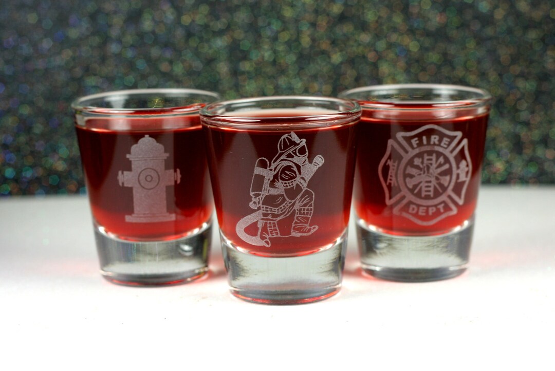 Personalized Firefighter Etched Shot Glass Set of 3 -- Fireman Gift ...