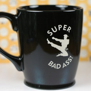 Karate Kicking Super Bad Ass Sandblasted Ceramic Coffee Mug, Karate ...
