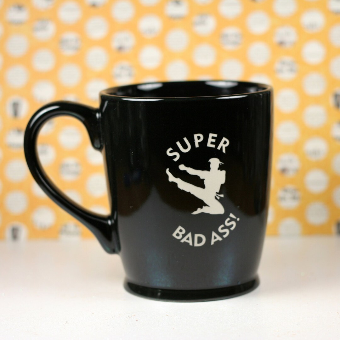 Karate Kicking Super Bad Ass Sandblasted Ceramic Coffee Mug, Karate ...