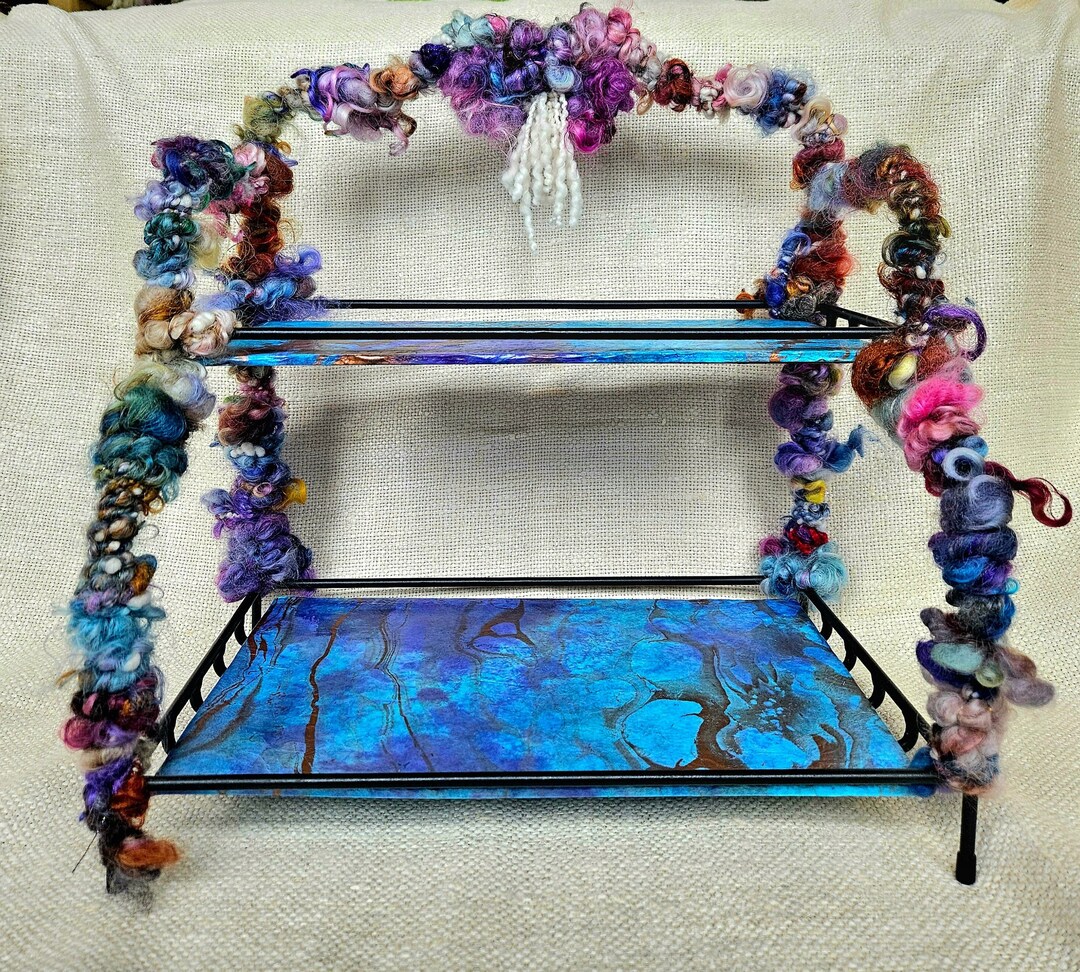 Fiber Art Display Shelf: Marbled Blue & Gold, Handspun Wool Decor - Etsy