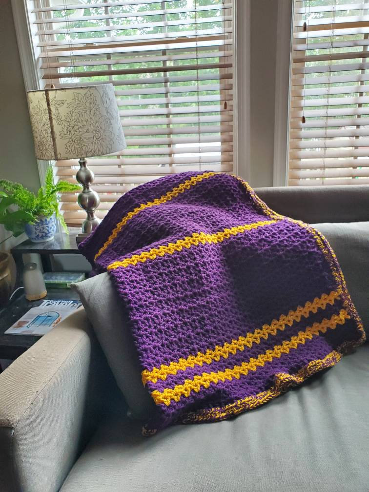 JMU Purple and Gold Striped Throw Blanket / Vikings Afghan / Knit ...