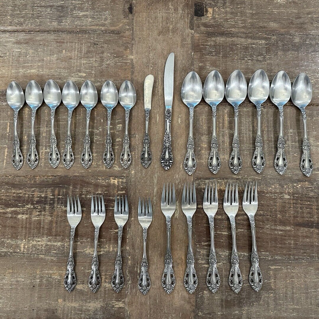 Interpur INR13 Japan Stainless Pierced Rose Satin Handle Flatware - Etsy